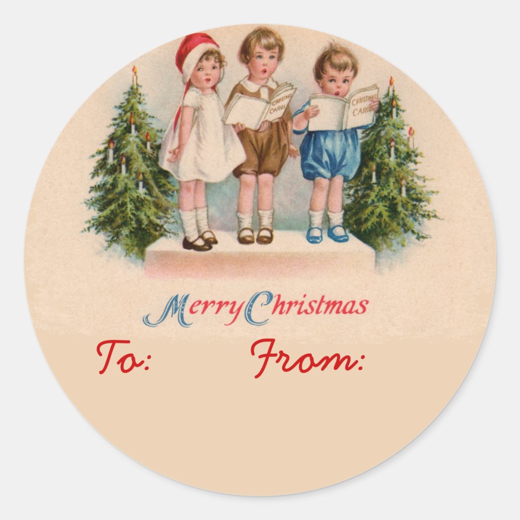 Caroling Kids Gift Tag Stickers - Zuzu's Christmas