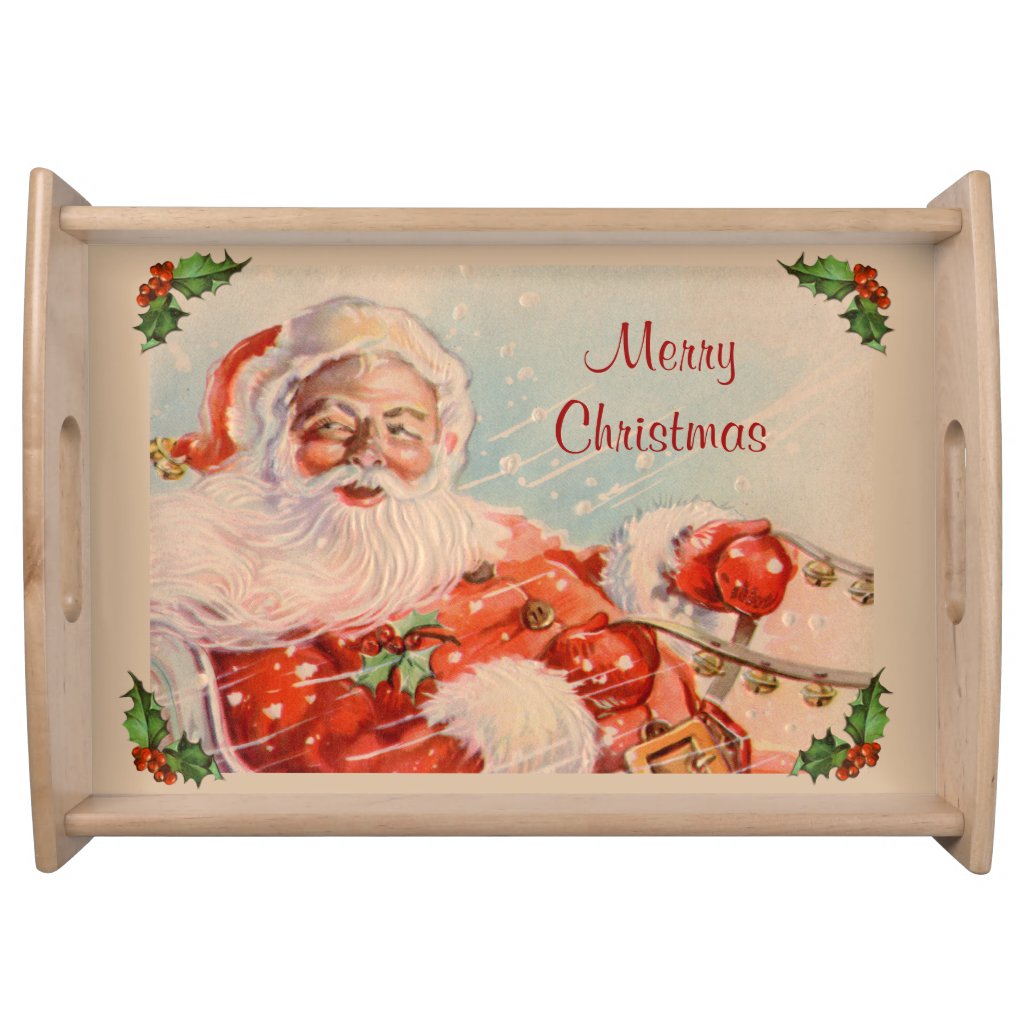 Santas Sleigh Ride Vintage Christmas Serving Tray - Zuzu's Christmas