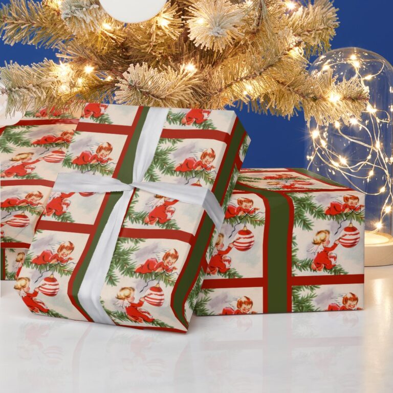 Angels Decorating the Christmas Tree Wrapping Paper - Zuzu's Christmas